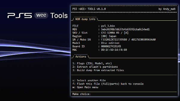 PS5 Wee Tools for PlayStation 5 NOR Dump Manipulations by AndyManDev ...